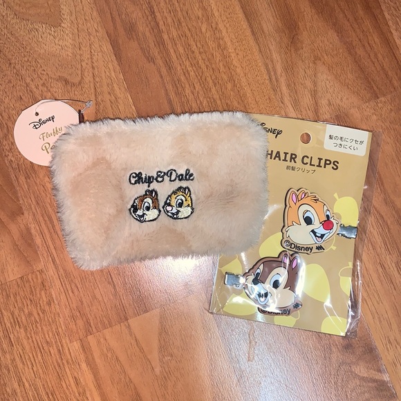 Disney | Accessories | Nwt Disney Chip Dale Hair Clip And Fluffy Pouch ...